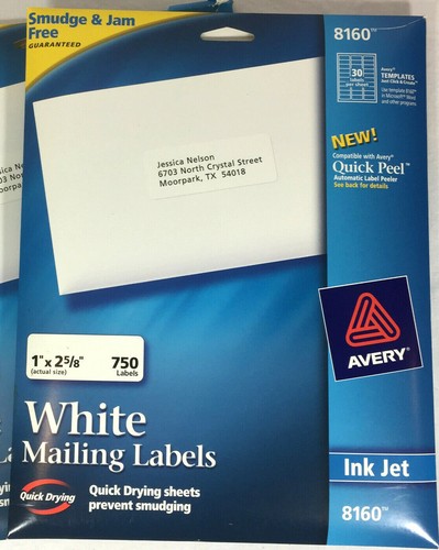 2000 Avery white mailing labels 1" x 2 5/8" open packages 8160 office A ...
