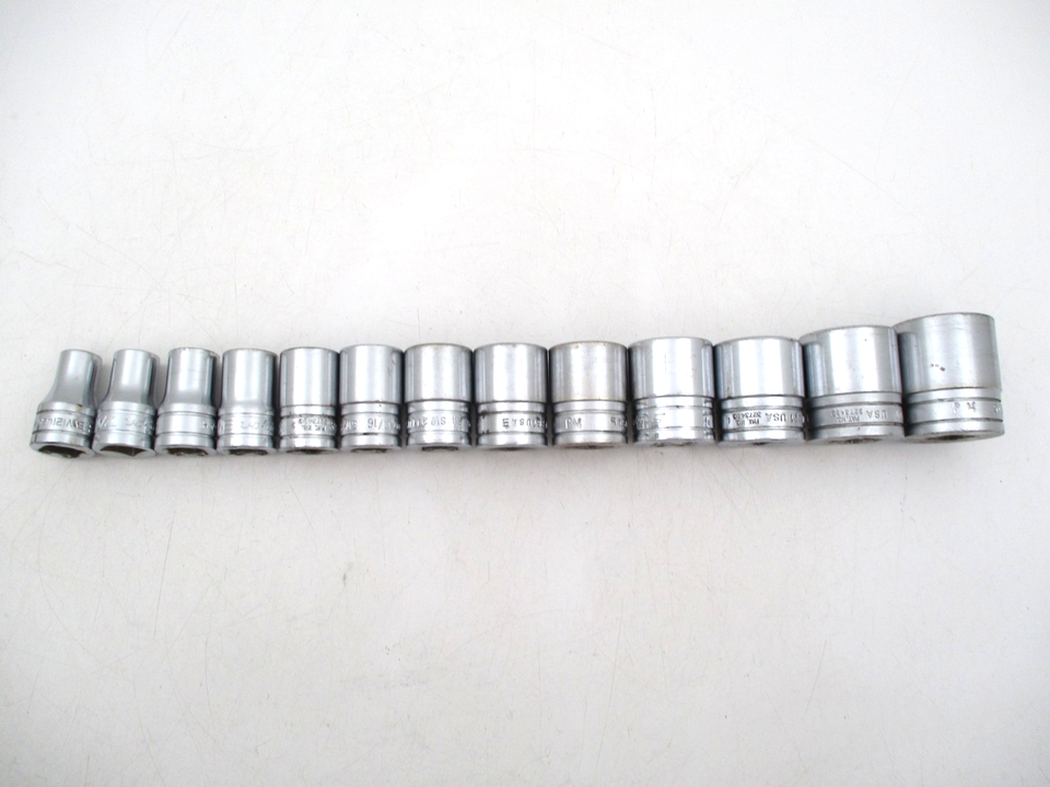 SNAP-ON 13 Pc SAE Shallow Socket Set 1/2" Drive 12 Point 3/8" to 1-1/8 ...