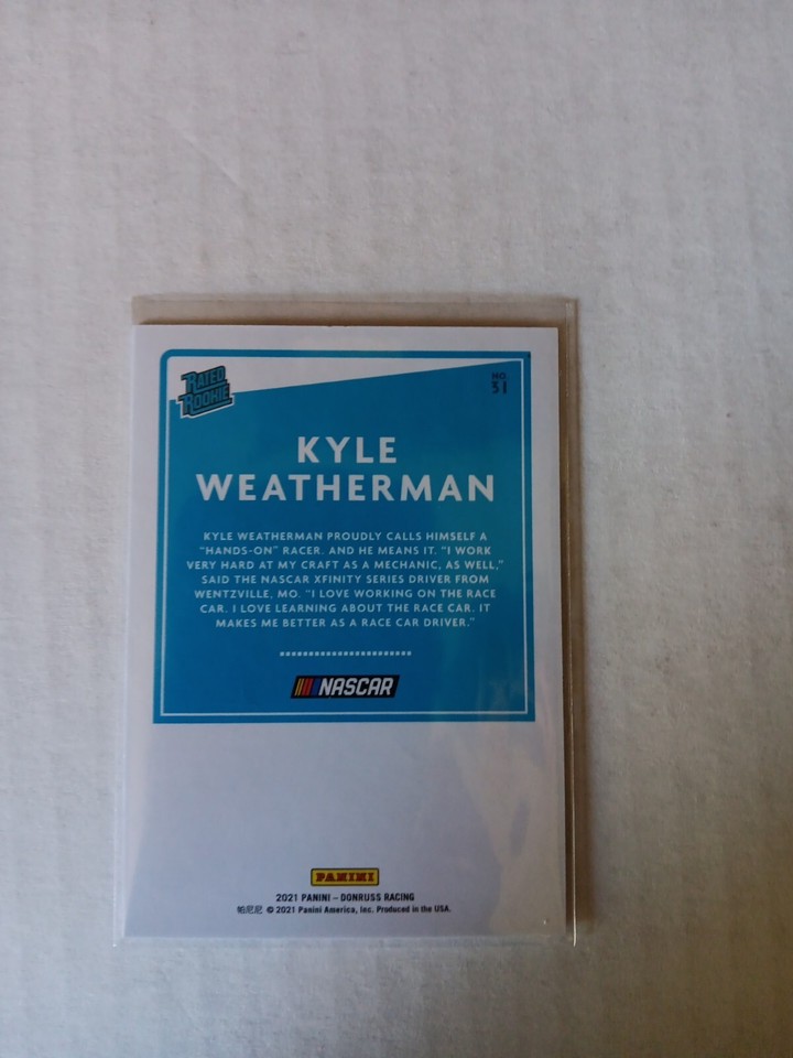 2021 Donruss Racing Kyle Weatherman Rated Rookie Blue /199 | eBay
