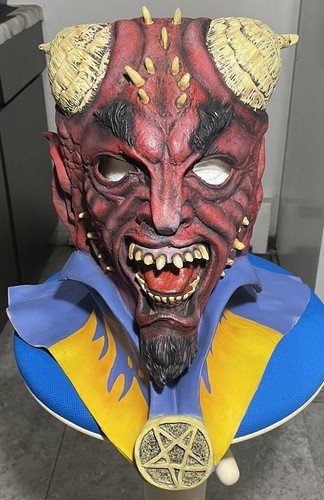 Y2k 2005 Red Devil Demon Horns Latex Mask Halloween Horror Warlock ...