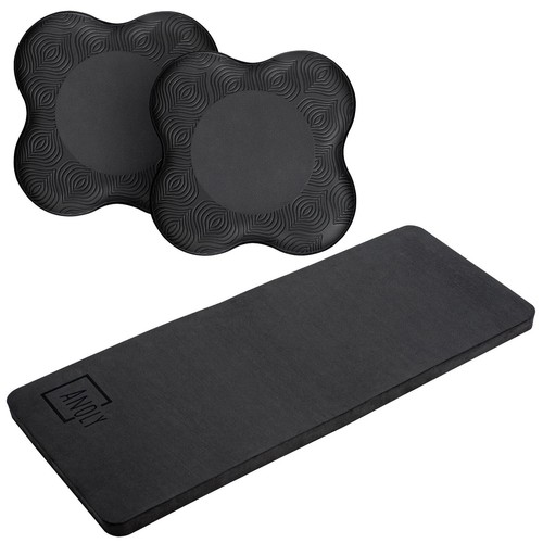 's Yoga Support Pad Set - 2 Pads + 1 Mat (Black) - Elbow & Knee ...