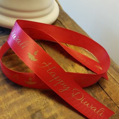 Happy Diwali Satin Ribbon - 25mm wide x 25mtr reel - 27 ribbon colours ...
