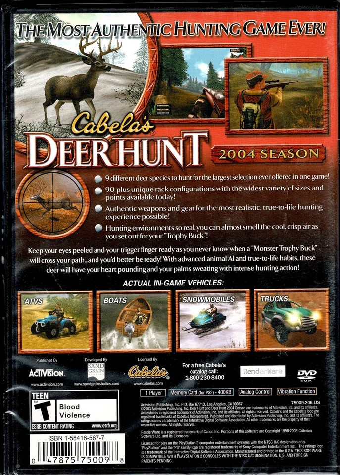 Cabela's Deer Hunt 2004 Season Ps2 New 9 Different Deer Species To Hunt ...