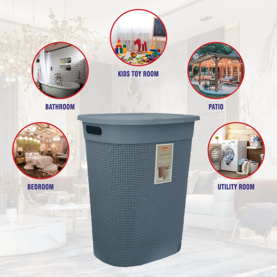 45L Small Laundry Hamper with Lid Plastic Washing Clothes Storage Bin ...