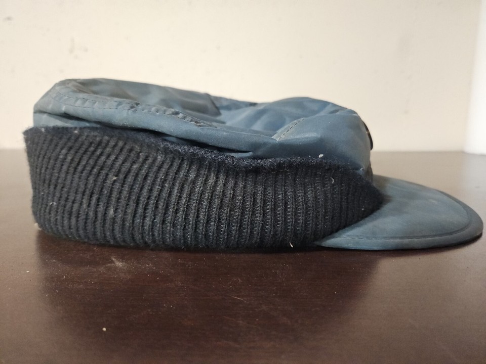 Vintage Large 7 3/8" Quilted Ski Hat Blue Neck Ear Flaps Brim Cap USA ...