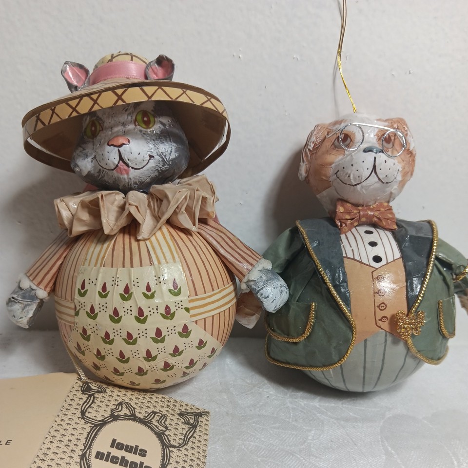 Adorable Vtg. Louis Nichole Roly Poly Cat & Dog Ornaments Kurt Adler ...