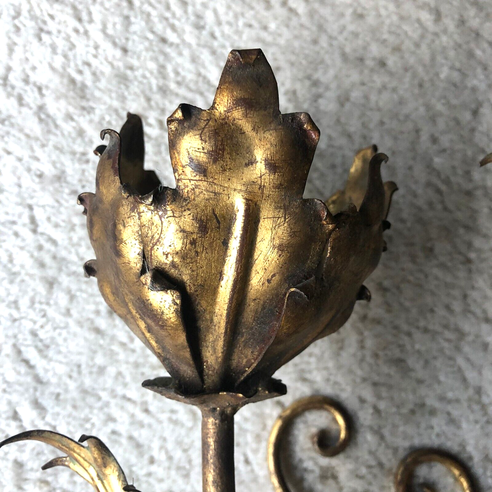 Vintage Gilt Gold Metal Double Light Fixture Sconce Globed Flowers ...