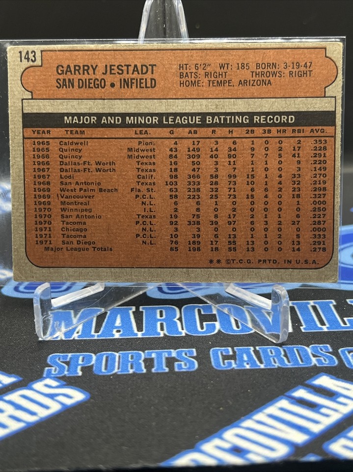 1972 Topps Baseball Garry Jestadt Card #143 San Diego Padres EX+ | eBay