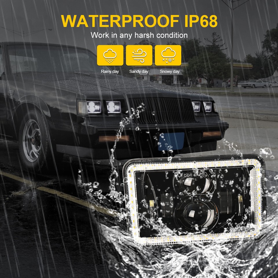 4pcs 4X6" Halo DRL Hi/Lo LED Headlights Fit 1980-1986 Chevy C10 C20 C30 ...