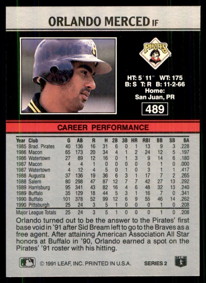 1991 Leaf Orlando Merced Baseball Cards #489 | eBay