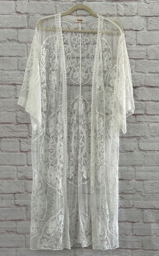 XL/1X/2X New White Floral Lace Long Kimono Duster Jacket Top Topper ...