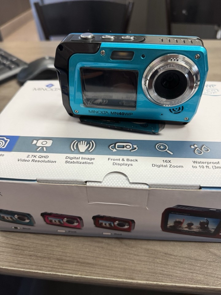 Minolta MN40WP 48MP QHD Dual LCD Screen Waterproof Digital Camera Teal ...