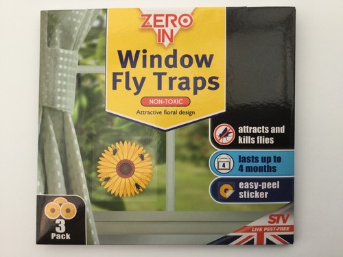 3 X Zero in Window Fly Traps Sunflower Sticker Kill Flies Flying Insect ...