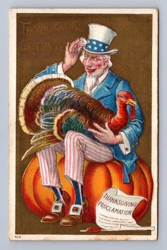 Uncle Sam w Turkey Antique Thanksgiving Postcard Albany NY Cover ...