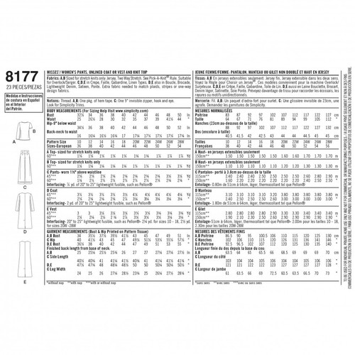 Simplicity Ladies Sewing Pattern 8177 Trousers, Coat, Waistcoat ...