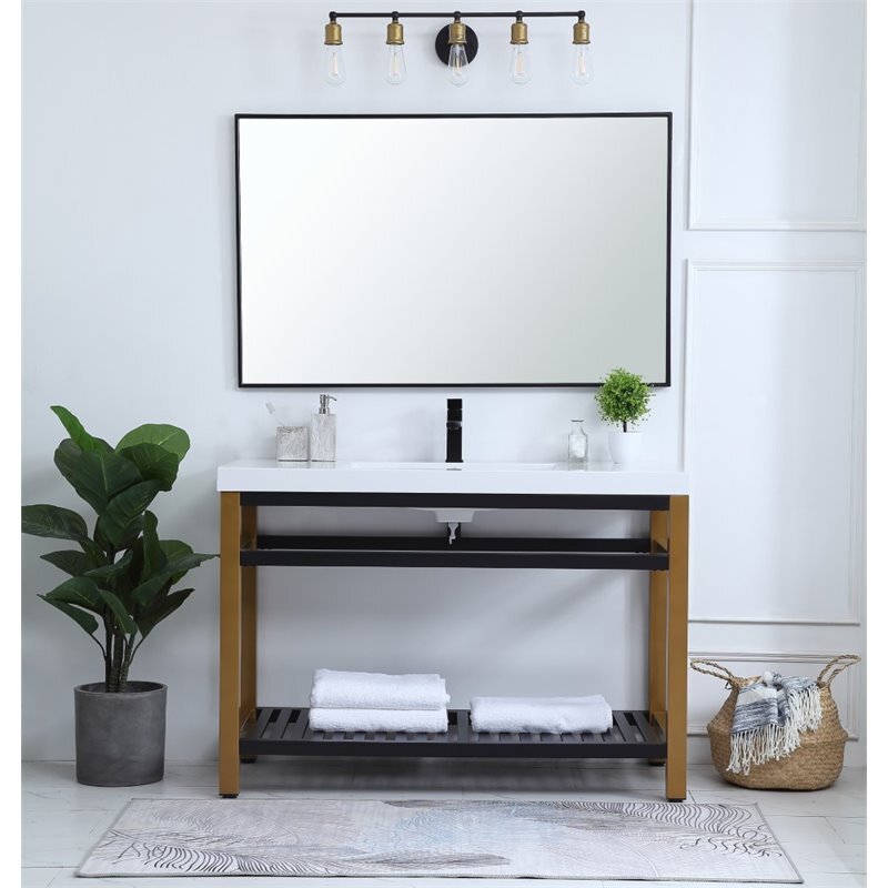 Elegant Decor Raya 48" Single Resin Top Metal Bathroom Vanity in Gold ...