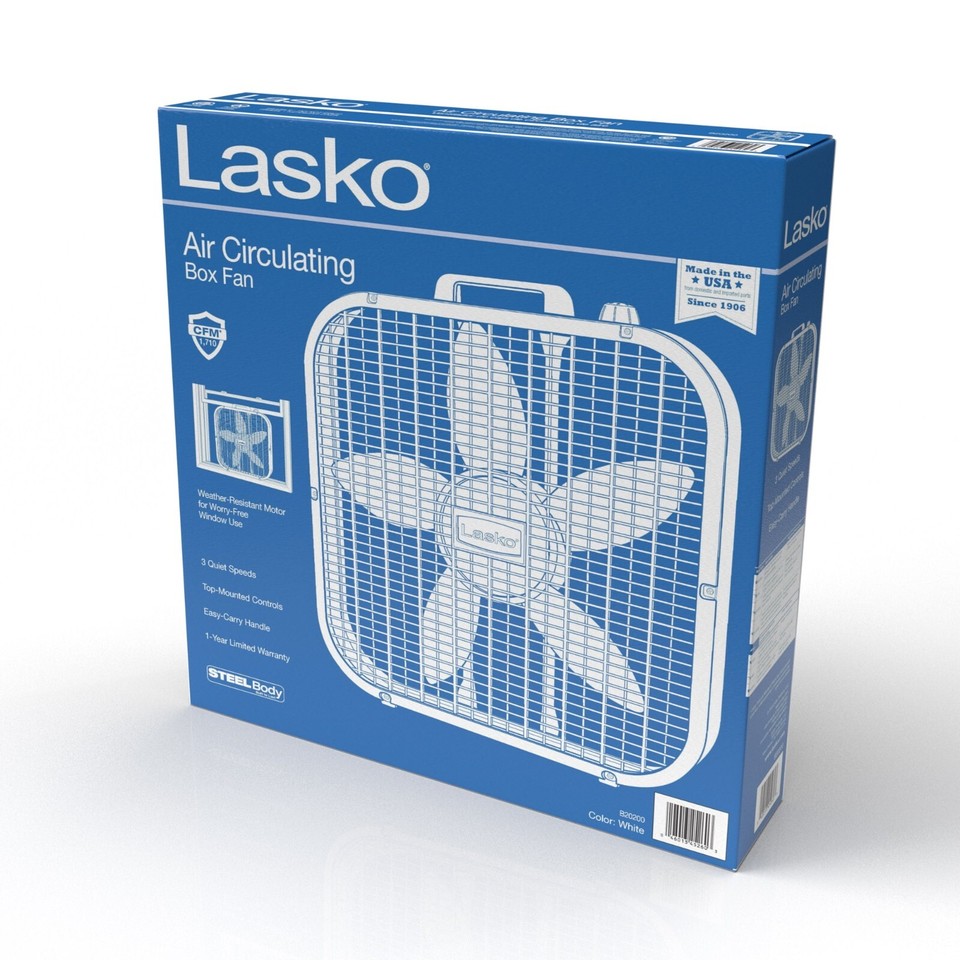 20" Classic Box Fan with Weather-Resistant Motor, 3 Speeds, 22.5" H ...
