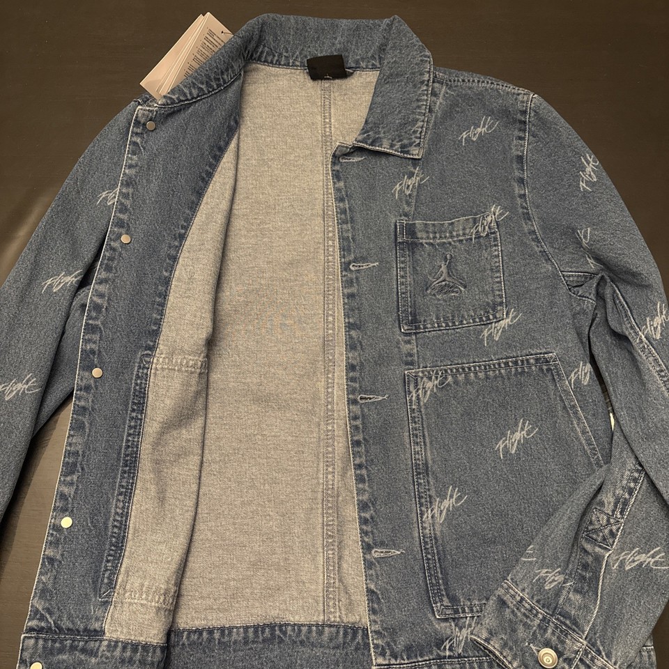 Air Jordan Flight Heritage Denim Button Up Blue Jean Jacket Mens Size S ...