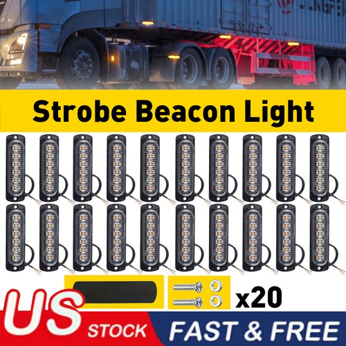 20 X Yellow 6LED Car Truck Emergency Beacon Warning Hazard Flash Strobe ...