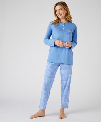 Pull-on Cotton Pyjamas Damart Women Nightwear Round Neck Long Sleeves ...