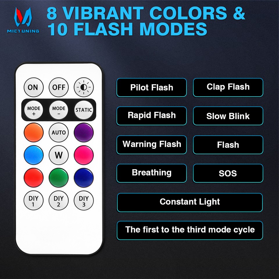 8 Pods Wireless LED Strobe Lights RGB Flashing Warning Lights USB ...