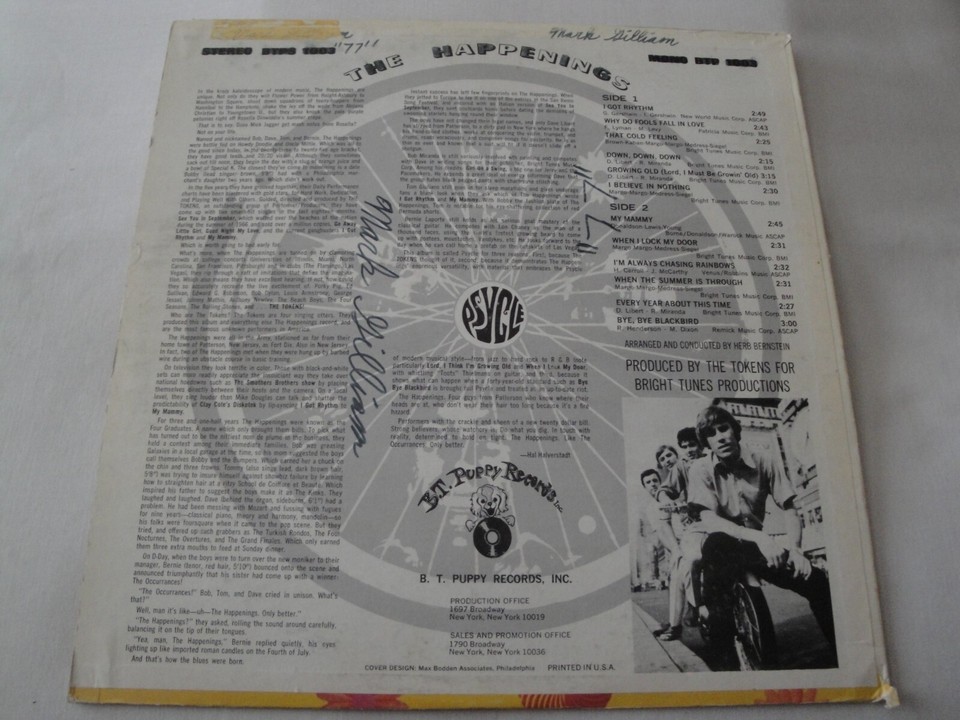 THE HAPPENINGS PSYCLE vinyl record B.T. PUPPY RECORDS | eBay