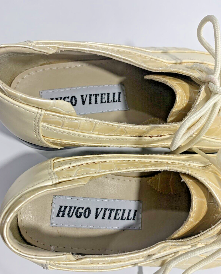 Hugo Vitelli Men's Dress Shoes Cream Yellow Faux Gator Square Toe Lace ...