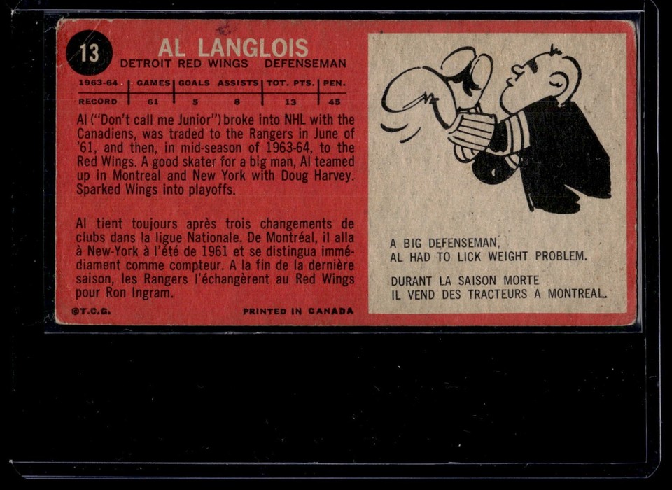 1964-65 Topps Tall Boy Al Langlois #13 | eBay