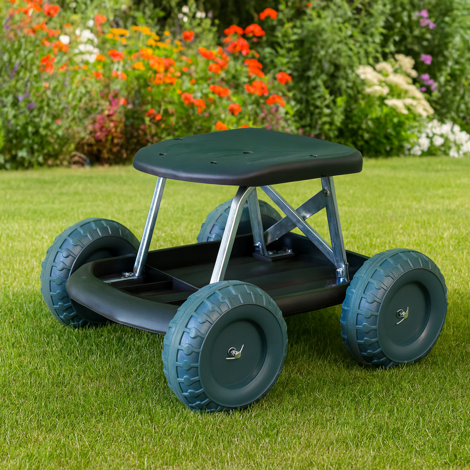 Garden Stool Trolley Tool Tray Cart 4 Wheels Rolling Seat Weeding ...