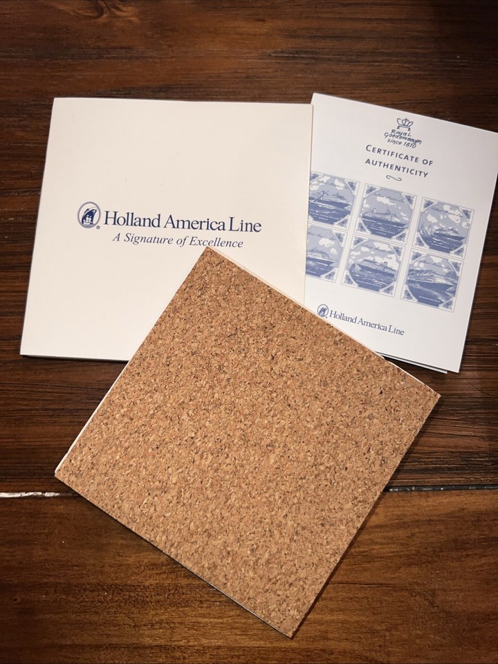 Holland American Line Delftware Ceramic Tile 4" x 4" Cork Backing COA ...