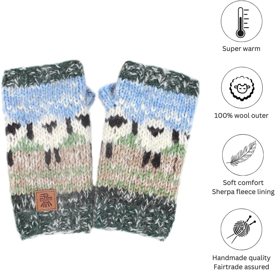 Donne Lana/Mohair Scaldamani Sherpa Pile Foderato a Mano Pecora Design ...