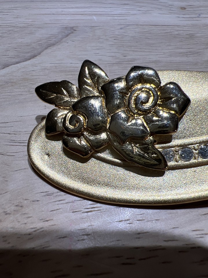 Vintage Signed TARA Brooch Pin Gold Tone Clear Rhinestone Floral Bonnet ...