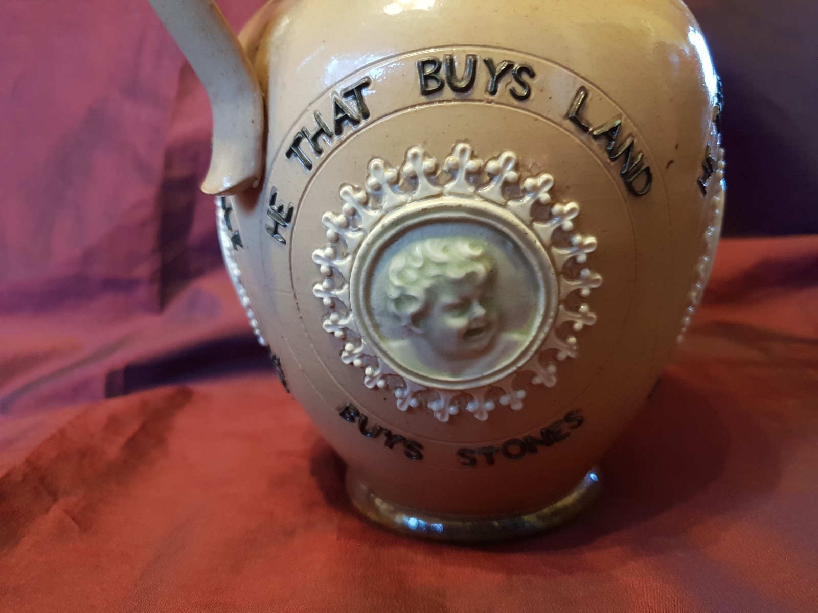 Doulton Lambeth Motto Jug - Circa 1895 'He Who Buys Good Ale buys ...