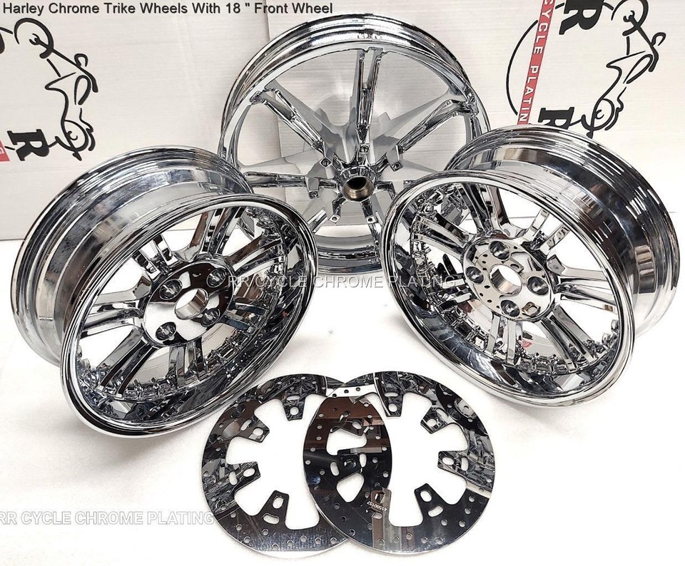 Harley Trike Tri Glide FLHTCUTG Chrome Wheels w/ 18" Front Wheel 09-24 ...