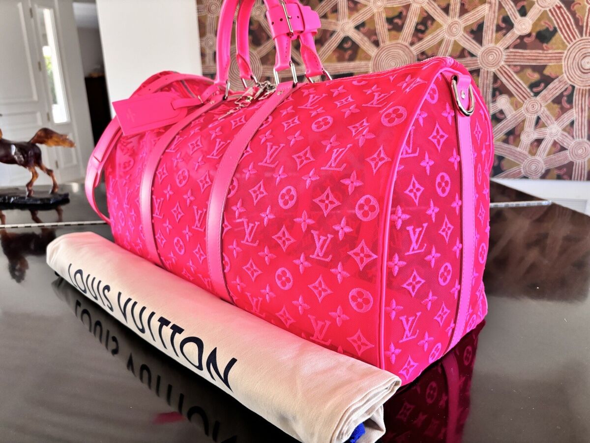 Auth Louis Vuitton Mesh Pink Fluo Keepall 50 Virgil Abloh Auth Louis Vuitton Mesh Pink Fluo Keepall 50 Virgil Abloh