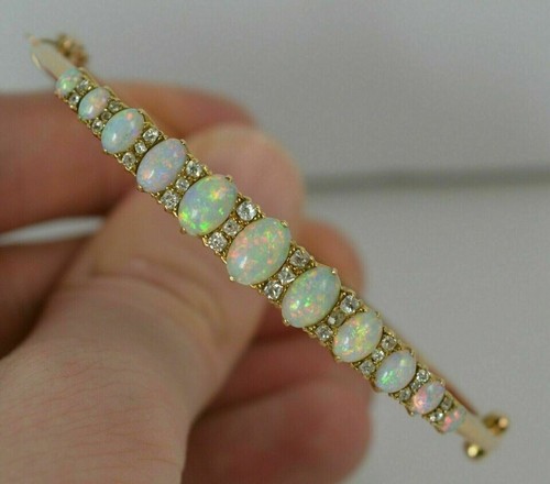 2.50Ct Oval Cut Lab-Created Fire Opal Bangle Bracelet In 14K Yellow ...