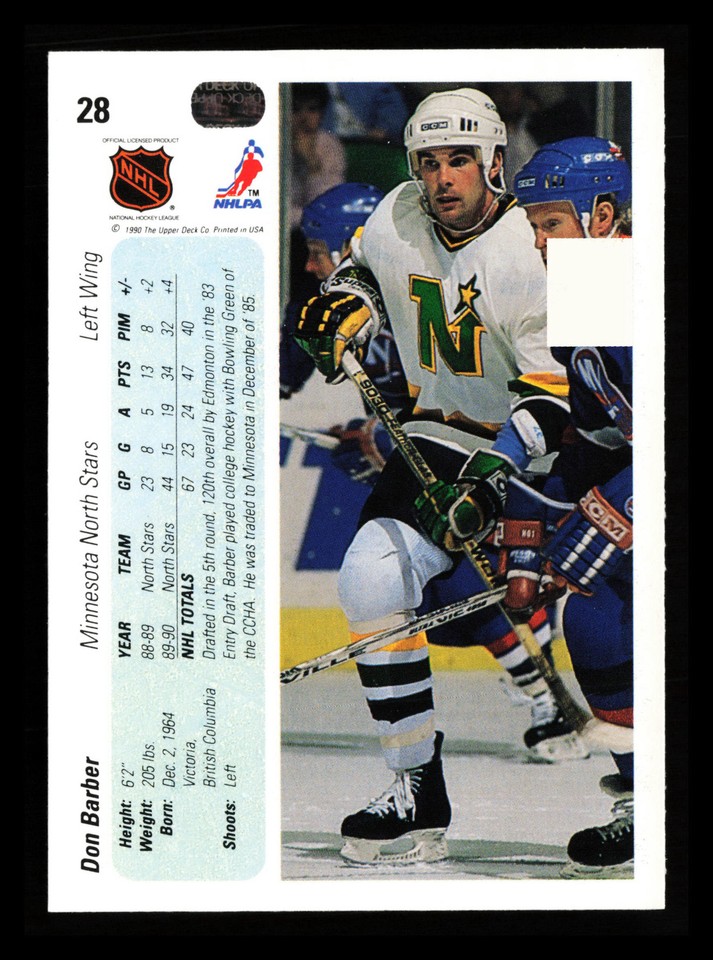 Don Barber 1990-91 Upper Deck Hockey NHL #28a Minnesota North Stars | eBay