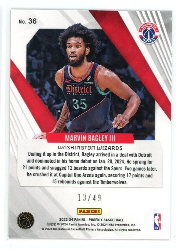 2023-24 Phoenix Yellow /49 MARVIN BAGLEY III No. 36 WIZARDS! | eBay