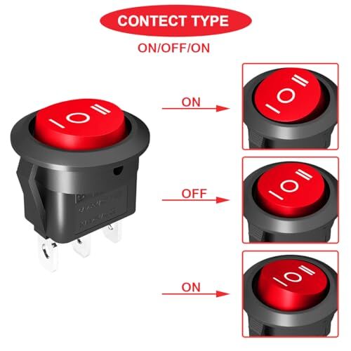 10Pcs 3 Way Round Rocker Switch 12V Waterproof 3Pin 3Position ON/Off/ON ...