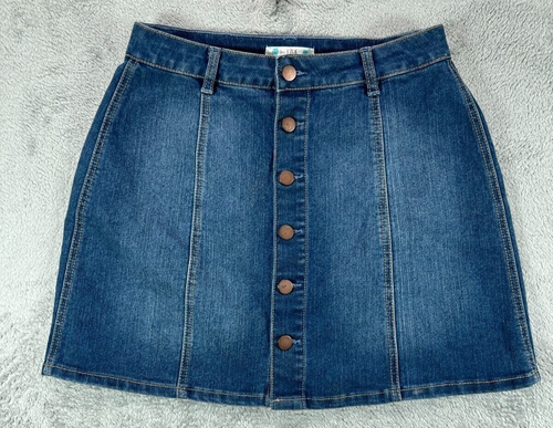 Love Fire Womens Denim Mini Skirt Blue Jean Skater Skirt Button Front ...