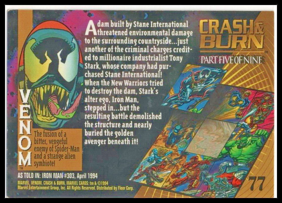 1994 Fleer Marvel Universe Crash and Burn #77 - Venom | eBay