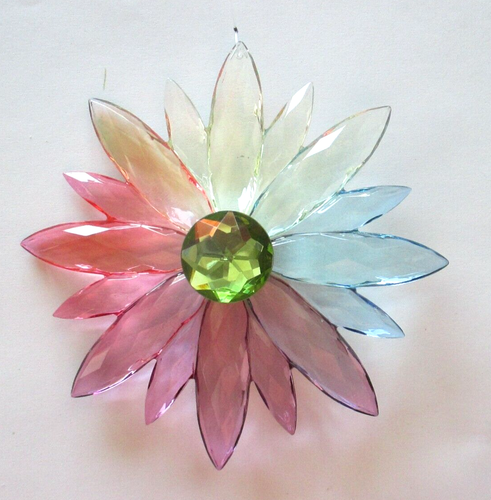 J1 pastel rainbow multi JEWEL FLOWER ORNAMENT SUN CATCHER Crystal ...