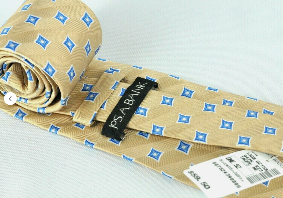 Jos A Bank Tie Taupe & Blue Geometric Woven Silk Necktie 58 x 3.5 in ...