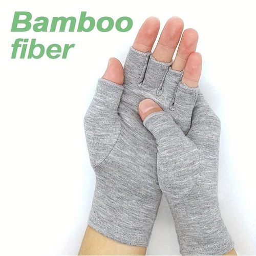 2/1 Pairs Bamboo Fiber Compression Gloves Fingerless Thumb Wrist Brace ...