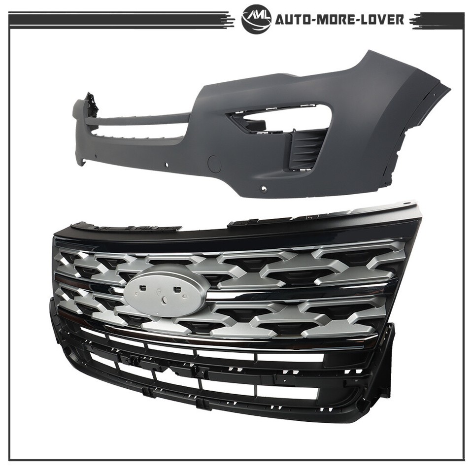 For 2018-2019 Ford Explorer Front Bumper Cover With Radar Hole + Front ...