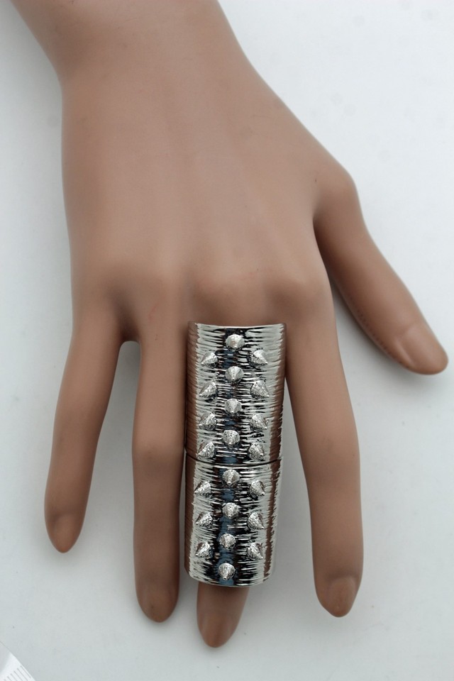 Women Silver Metal Long Spikes Ring Fashion Jewelry One Size Band Rock ...