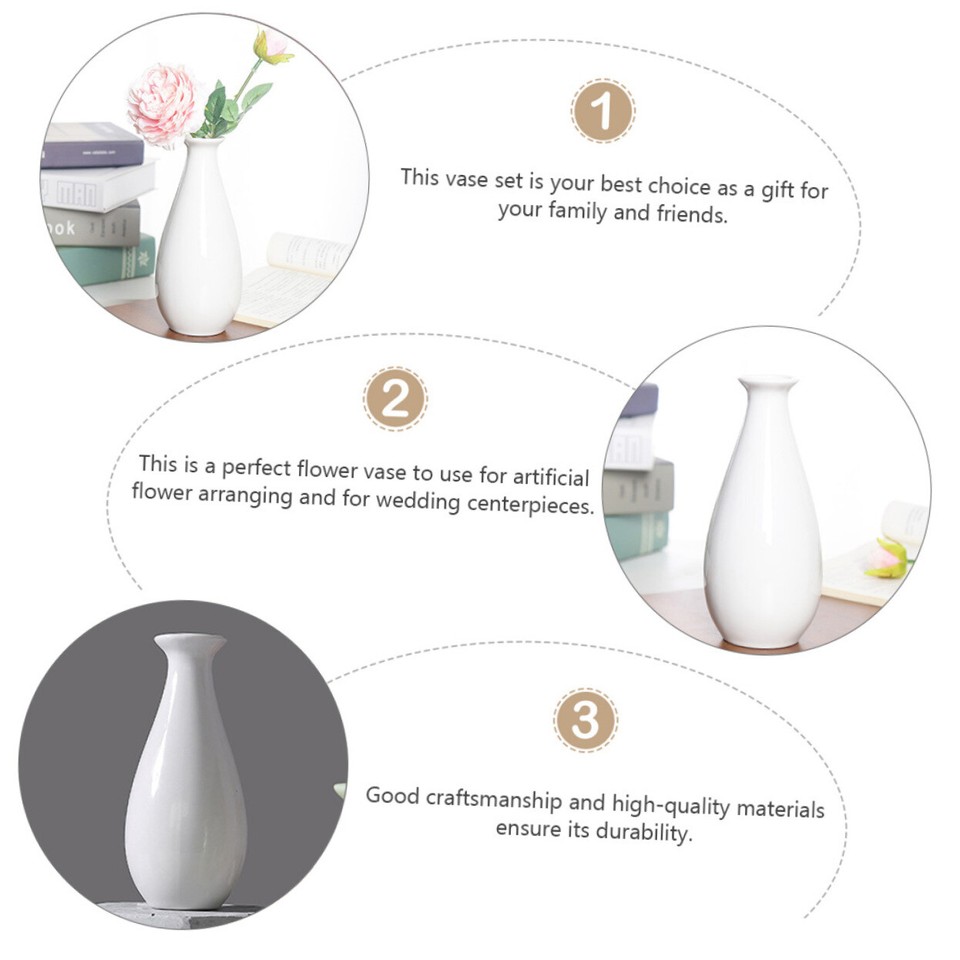 2Pcs White Ceramic Vases Simple Flower Vase Modern Countertop Home ...