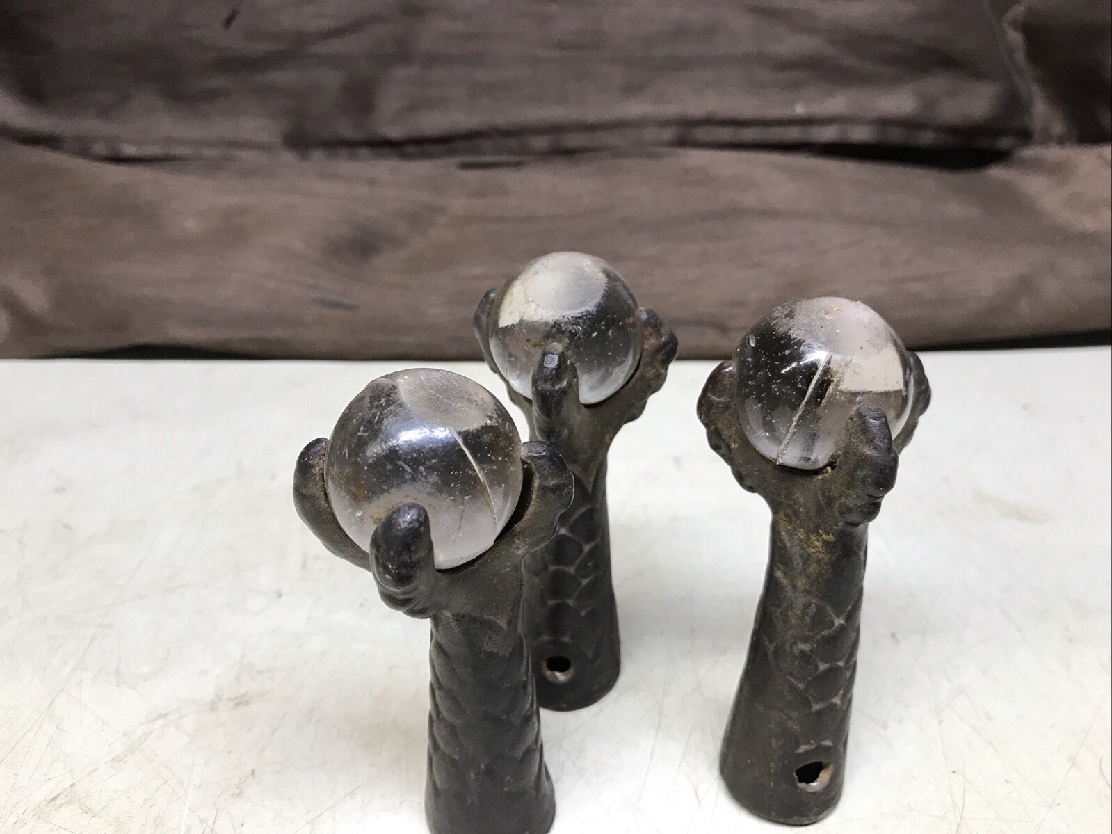 Antique Cast Iron Claw and Glass Ball Table Leg Piano Stool Feet, Set ...