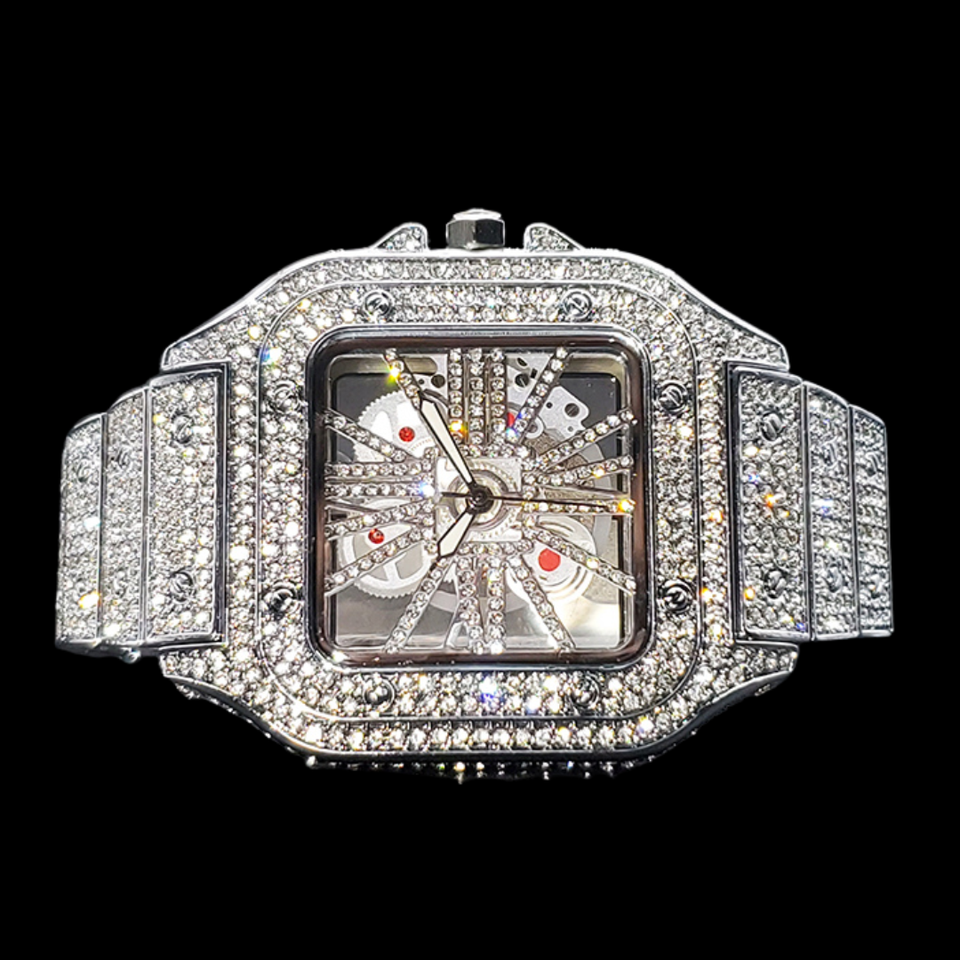 Skeleton Red Dial VVS Iced Out Diamond Designer Watch, Hip Hop Watch ...