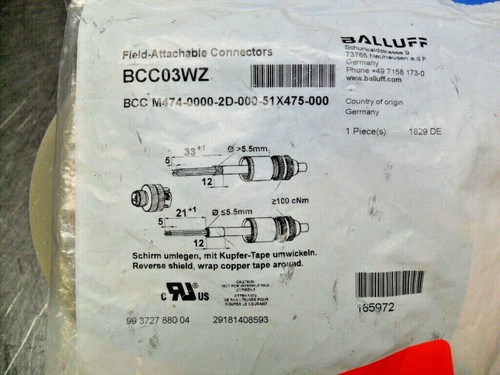 QTY 2 - BALLUFF BCC03WZ M12 Field Wireable Connector; Male straight; | eBay